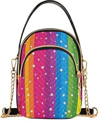 Mnsruu Sac à bandoulière pour femme - Rayures arc-en-ciel - Étoile - Petit sac à bandoulière avec sangle réglable