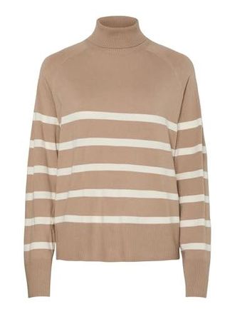 Pieces Pcsia Ls Rollneck Knit Noos BC Pull en Tricot, Silver Mink/Stripes : Blanc, XL Femme