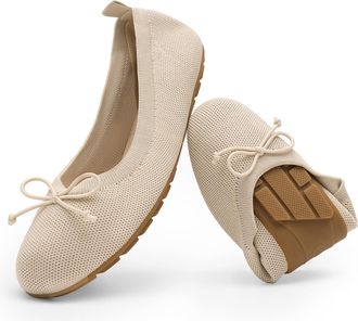 Dream Pairs Damen-Ballerinas, Faltbare Ballerinas f&uuml;r Frauen, Bequeme, leichte Schlupfschuhe aus Strick mit Schleife und runder Zehenpartie,Size 38.5,Alles Nackt,