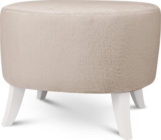 MG Design Ovaler Kunstfell-Hocker 52 x 62 cm in Beige mit Holzbeinen - Gepolsterter Fu&szlig;hocker f&uuml;r Wohnzimmer oder Schlafzimmer
