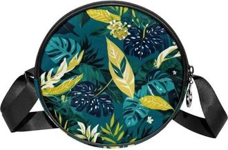 Generic Petit sac &agrave; bandouli&egrave;re Circle pour femme, motif feuille dart, sac &agrave; dos &agrave; bandouli&egrave;re avec fermeture &eacute;clair, bretelles r&eacute;glables, sac &agrave; main rond d&eacute;c