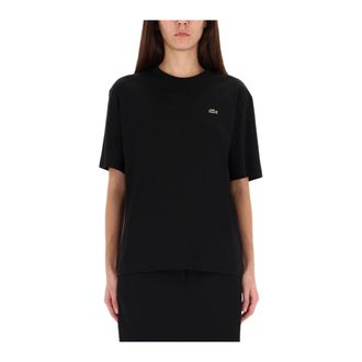 Lacoste Femme, Tops, Noir, Taille: 36 FR T-shirt en jersey de coton Pima l&eacute;ger coupe d&eacute;contract&eacute;e