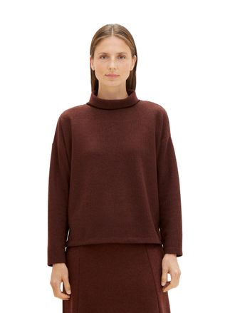 Tom Tailor Damen Cosy Sweatshirt mit Rollkragen, raisin melange, XXL