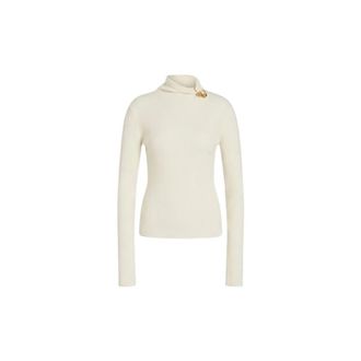Alberta Ferretti Woll-- Seiden- und Kaschmir-Rollkragenpullover mit Blumenbrosche - - Knitwear - Damen - Beige - M