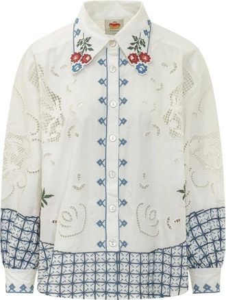 Farm Rio Farm Rio, Femme, Blouses et Chemises, Blanc, Taille: 38 FR Flowers Richelieu Shirt