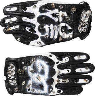 Dolce & Gabbana Womens Gloves Black White Crystal Wrist Length Mitten And 10+pl