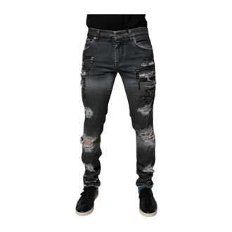 Dolce & Gabbana Jeans mit Rei&szlig;verschluss-Detail und Used-Look - - Jeans - Herren - Grau - M