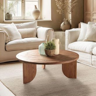 M&S Collection SIXTINE - Table basse ronde 100x100cm en bois de teck recycl&eacute;