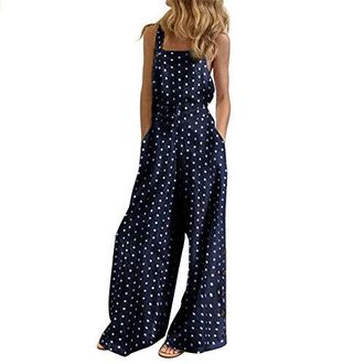 Generic FNKDOR Combinaison Femme Décontracté Salopette Casual Large Ample Été à Pois Harem Sarouel Pantalon Jumpsuit Rétro Overalls Rompers Playsuits avec Poc