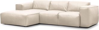 Studio Copenhagen home24 Ecksofa 3-Sitzer mit Longchair Grau/Hellgrau Echtleder Neka 251cm Longchair davorstehend links Modern