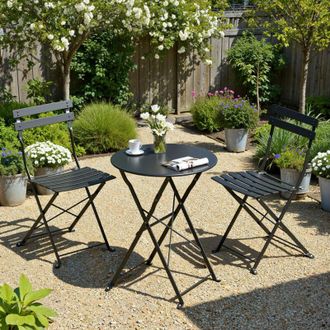 Songmics Ensemble Mobilier de Jardin Pliable, 3 Pi&egrave;ces, Acier R&eacute;sistant, Table et Chaises, Terrasse, Balcon, Noir