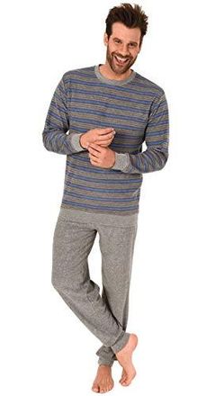 Normann 291 101 13 845 Pyjama pour homme en &eacute;ponge &agrave; rayures d&eacute;contract&eacute;es avec bords &eacute;lastiques - Gris - XX-Large