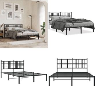 vidaXL Bettgestell mit Kopfteil Metall Schwarz 140x200 cm - Bettstellengestell - Doppelbett - Metallbett - Schwarzes Bett - Boxspringbettfundament - Home &