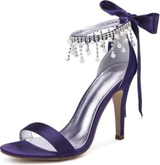 Generic Escarpins Femme Bout Ouvert Mari&eacute;e Stylet Talons Btide Cheville Boucle Sandales Chaussures De Mariee Bal 10.5Cm,Dark Purple,37 EU