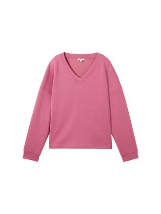 Tom Tailor Damen Sweatshirt mit V-Ausschnitt,16348 - pink Velvet, L