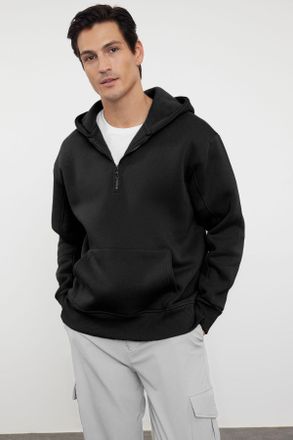 Trendyol MAN Herren Schwarz Einfarbig Lang Oversize Sweatshirts
