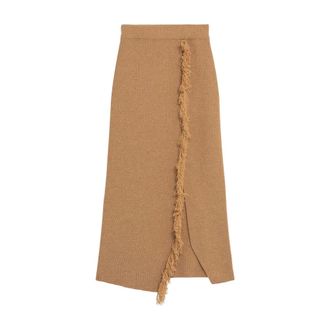 A Paper Kid Femme, Jupes, Brun, Taille: 36 FR Gonna Midi In Maglia Frange