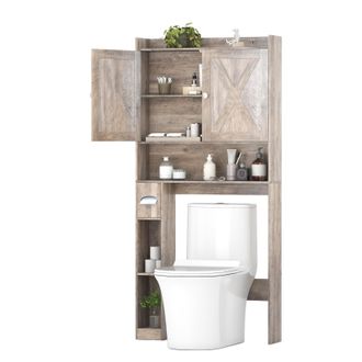 Giantex Toilettenschrank f&uuml;r Badezimmer, &Uuml;berbauschrank mit 2 Fl&uuml;gelt&uuml;ren, verstellbare Regale & Toilettenpapierf&auml;cher, platzsparender WC Schrank &uuml;ber Toilett