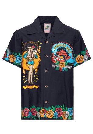 King Kerosin Herren Hawaii Hemd &middot; Hawaiian Shirt &middot; Artwork &middot; Print &middot; Mexico &middot; Pinup &middot; Retro &middot; Vintage &middot; Rockabilly &middot; 50s &middot; Kurzarm &middot; Reverskragen &middot; Biker &middot; Trucker