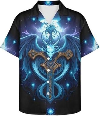 Keephen Viking Chemise Hawaiienne Femmes Hommes Viking Tatouage Impression 3D Chemise &agrave; Boutons Casual &Eacute;t&eacute; Chemisier Col &agrave; Revers Chemises