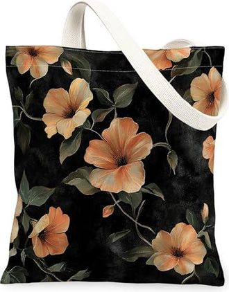 Generic Sac fourre-tout en toile motif p&eacute;tunias de printemps 33 x 38 cm, sac d&eacute;picerie r&eacute;utilisable vintage pour femme, motif floral de voyage, d&eacute;coration cad