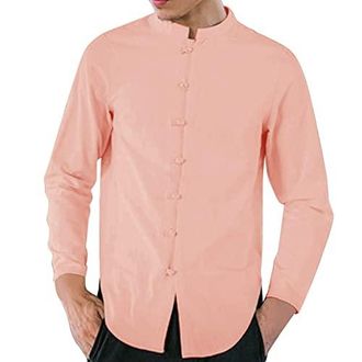 Generic Chemise dentra&icirc;nement en coton et lin pour homme, chemise &agrave; manches longues, noeud chinois, boutonn&eacute;e, plage, yoga, chemises d&eacute;t&eacute; d&eacute;contract&eacute;es, tuniq