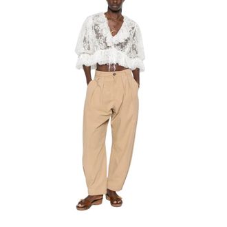 Chlo&eacute; Cropped Spitzen-V-Ausschnitt-Oberteil - - Blouses & Shirts - Damen - Wei&szlig; - M