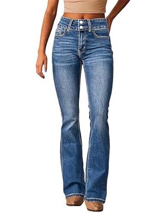 Generic Jean r&eacute;tro extensible pour femme - Style printemps - Taille haute - D&eacute;lav&eacute; - Bas cloche - Style urbain - Pantalon l&eacute;g&egrave;rement &eacute;vas&eacute;, bleu clair, XXL