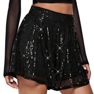 Minetom Jupe &Agrave; Paillettes pour Femme Mini Jupe-Shorts Extensible Costume De Carnaval P&eacute;tillant pour Rave A Noir M