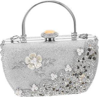 PartyKindom Clutch de Soirée pour Femmes Élégant avec Fleurs Métalliques et Perles Artificielles Sac à Main de Mariage Chic pour Invitées Pochette Formelle Argent