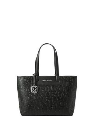 A|X Armani Exchange Sac de courses pour femme Liz brevet&eacute; avec logo gaufr&eacute;, noir, Noir, Taille unique