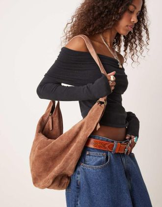 Free People Sac port&eacute; &eacute;paule style boh&egrave;me en daim - Marron rouille