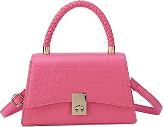 Generic Sac à bandoulière tendance pour femme avec poignée sur le dessus et rabat en cuir, rose, Small