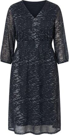 Ulla Popken Midikleid Midi-Meshkleid Zebramuster V-Ausschnitt 3/4-Arm