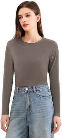 Power Flower Haut Thermique à Manches Longues Femme - Col Rond, sous-Vêtement Doublé en Polaire, Doux et Chaud (90055-Coffee, L-XL)