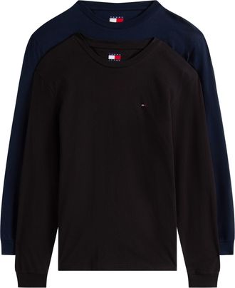 Tommy Jeans Herren 2er Pack Langarmshirts Slim mit Rundhalsausschnitt, Mehrfarbig (Black/Dark Night Navy), XXL