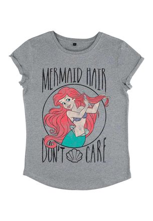 Disney Damen The Little Mermaid Mermaid Hair Womens Organic Rolled Sleeve T-shirt, Melange Grey, S
