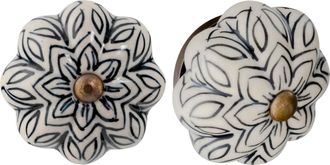 Nicola Spring Möbelknöpfe aus Keramik - Blumendesign im Vintage-Look - Schwarz - 24 Stück