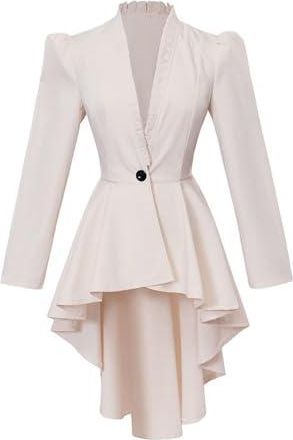 Generic Manteau Steampunk Femme Queue De Pie, Manteau Médiévale Femme Manches Longues Chic Col Mao Couleur Unie Gothique Blousons Coupe Ajustée Victorienne Vi