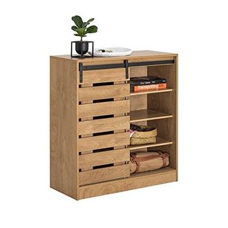 SoBuy Armoire &agrave; Chaussures Meuble de Rangement &agrave; Chaussures Commode &agrave; Chaussures Meuble dentr&eacute;e Placard Cuisine avec Porte de Grange coulissante - 80x35x89 