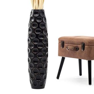 Leewadee Leewadee Grand Vase A Poser Au Sol pour Branches D&eacute;coratives De Pampa, Vase en Bois De Manguier, 65 cm, Nero