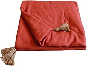 Enjoy Home Steppdecke Terrakotta mit 4 Pompons Jute - 90 x 190 cm - 100% Baumwolle - &Ouml;ko-TEX - Kollektion Panama