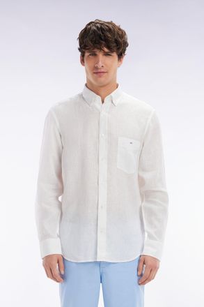 Eden Park Chemise En Lin Blanc Unie Coupe Droite