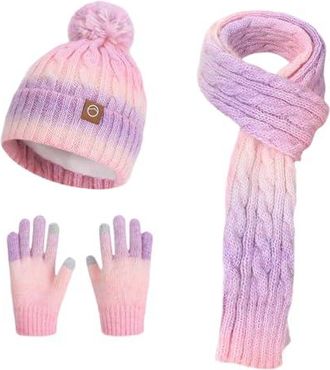 Generic Écharpe et bonnet dhiver pour enfants et adolescents tricoté avec doublure polaire chaude et écouteur extérieur douceur tissu durable (Light Purple, O