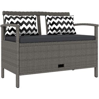 OUTSUNNY Banc coffre de jardin 2 places - rangement 160L - matelas, 2 coussins - r&eacute;sine tress&eacute;e effet rotin gris