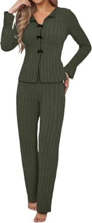 Generic Ensemble de Pyjama &agrave; Manches Longues pour Femme, Tenue dhiver Confortable pour la Maison, Tenue d&eacute;contract&eacute;e Deux pi&egrave;ces pour lautomne et lhiver (Army