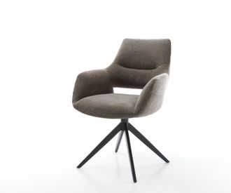 DELIFE Drehstuhl Yago-Flex mit Armlehnen Strukturstoff Soft Taupe Kreuzgestell breit Schwarz 360&deg; drehbar Wippfunktion Taschenfederkern, Esszimmerst&uuml;hle
