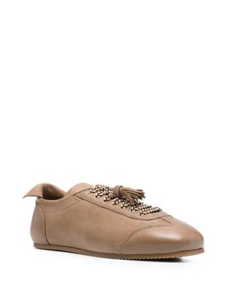 Fabiana Filippi Leather Tassel Lace-Up Flat - Taupe