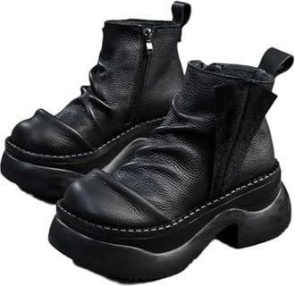 Generic QXDZSW 6.5cm Suede Mocassins Chemin&eacute;e Mode Cheville Bottines Automne Dames Moto Printemps Bottes Femmes Chaussures, Noir, 38.5 EU