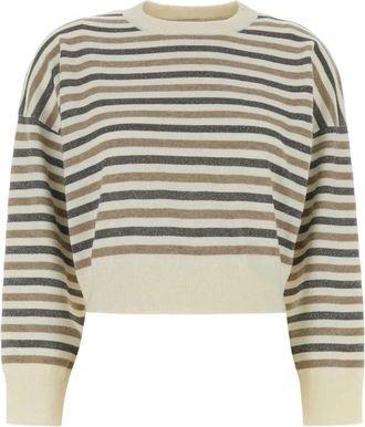 Brunello Cucinelli Gestreifter Pullover - - Knitwear - Damen - Beige - XS